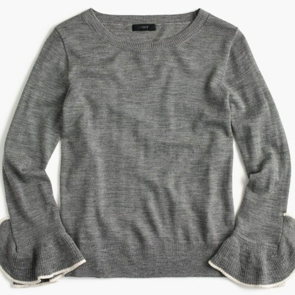 J. Crew | Sweaters | Jcrew Merino Wool Crewneck W Ruffle Sleeveh772 ...